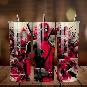 3D Deadpool 90s Cartoon Character Tumbler Wrap, 20 Oz Tumbler ...