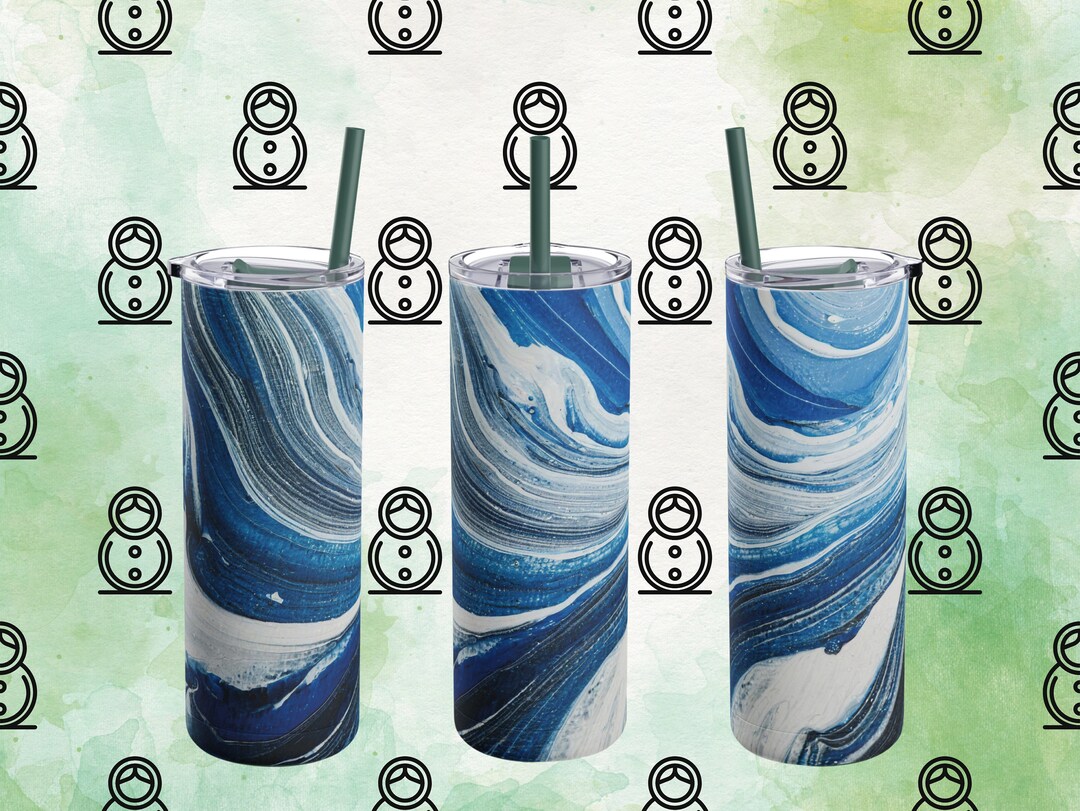 Handcrafted Elegance: Blue and White Acrylic Paints Tumbler Wrap - Etsy