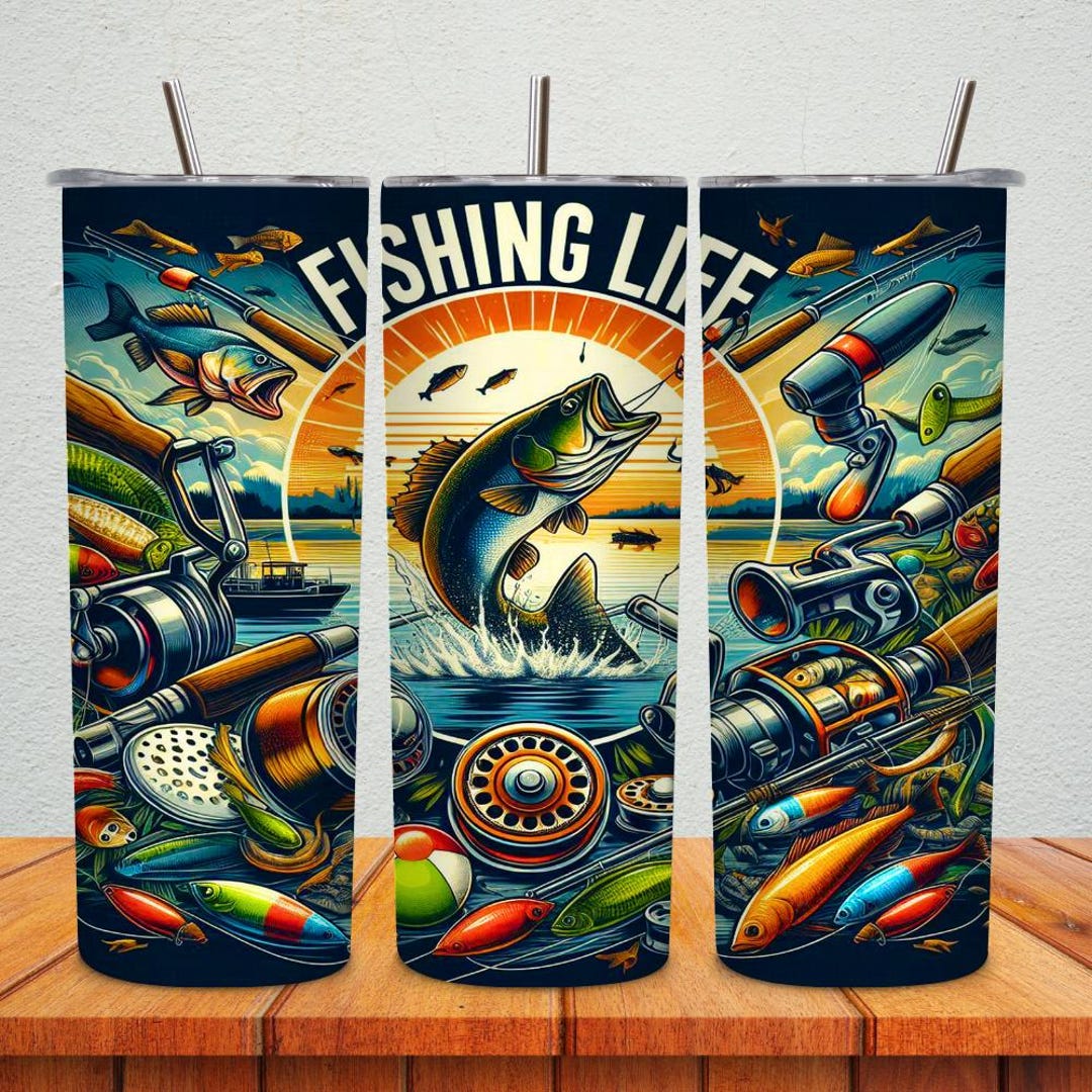 Bass Fish Tumbler Wrap: Fishing Life Sublimation Design (PNG Digital ...