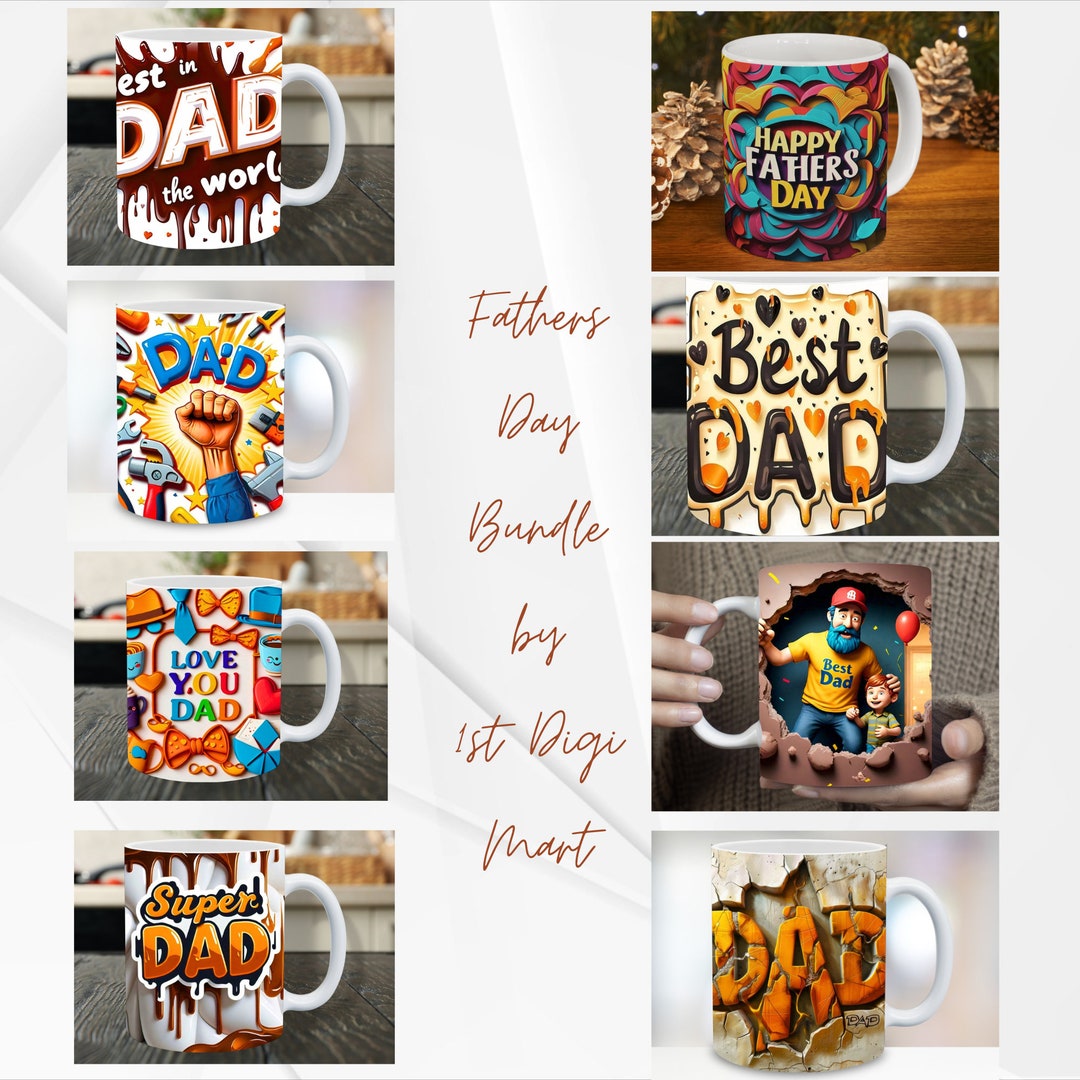 Fathers Day Mug Wrap Bundles of 8 Designs, Wrap 11oz & 15oz 3D Mug ...