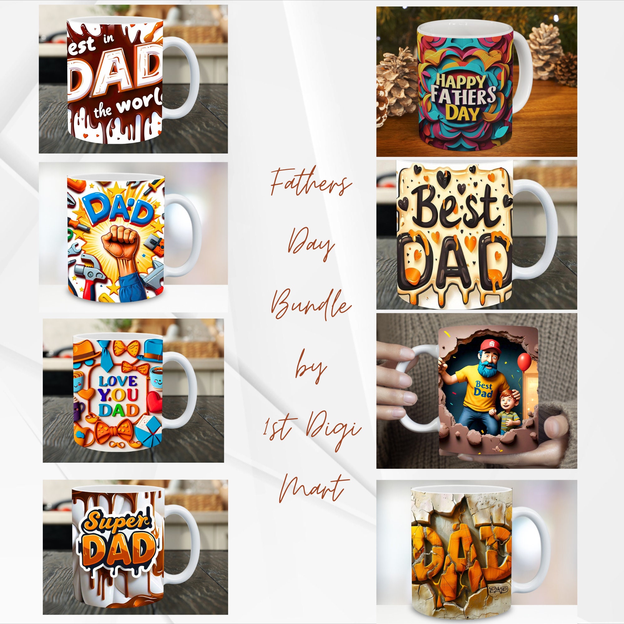 Fathers Day Mug Wrap Bundles of 8 Designs, Wrap 11oz & 15oz 3D Mug ...