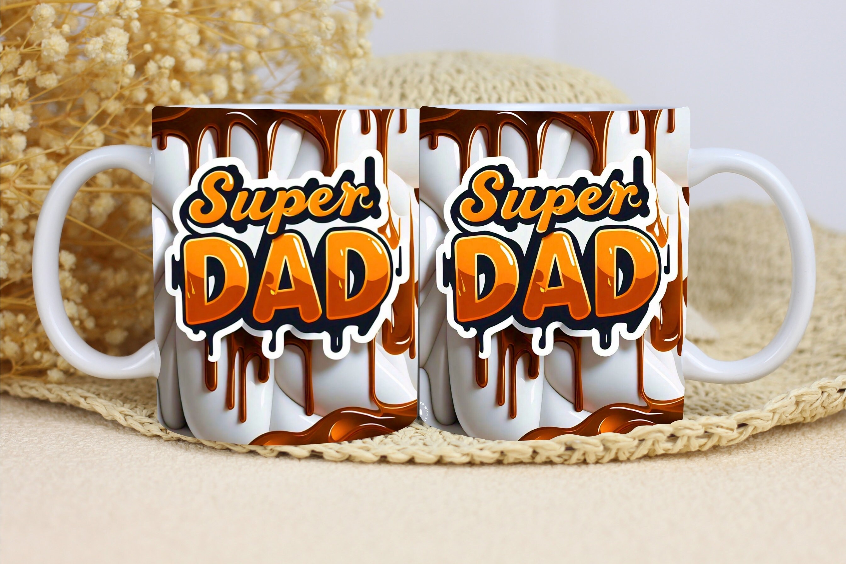 Inflated 3D Super Dad Mug Wrap, Father's Day Special Mug Sublimation Design 11oz & 15oz, Puff ...