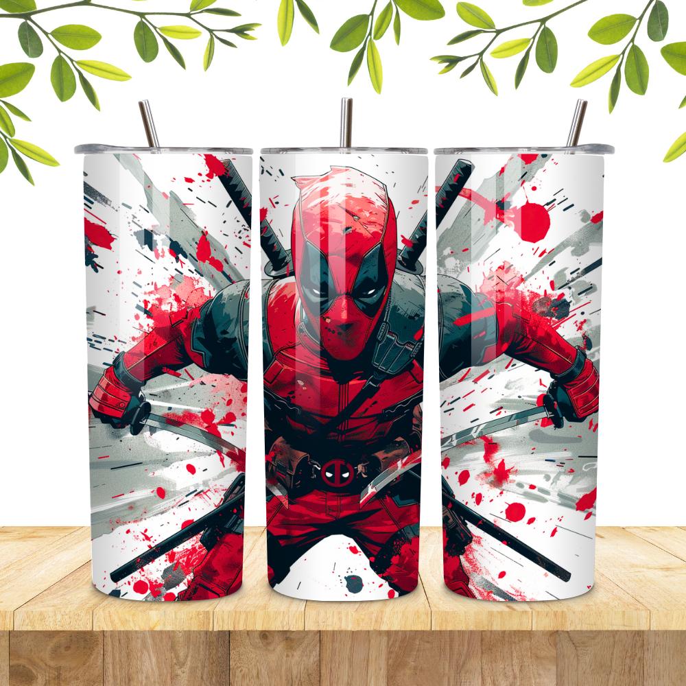 Deadpool Cartoon Attacking Style Superhero Tumbler Wrap, 20 Oz Tumbler ...