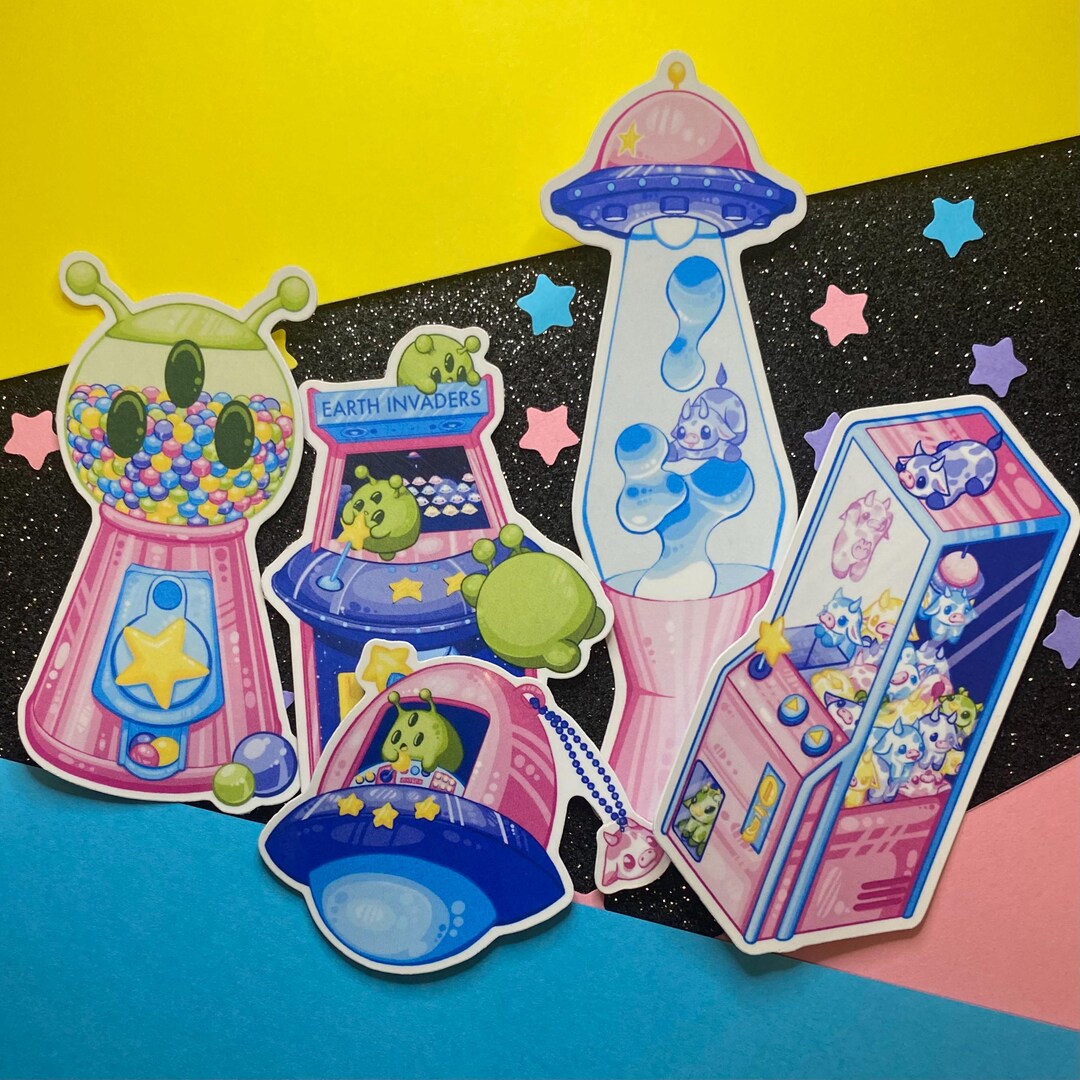 Cute Alien Vs Cows 5 Sticker Set - Etsy