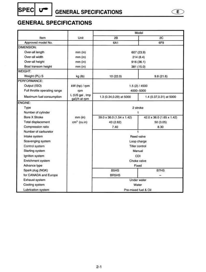 Yamaha 2 Stroke 2HP 2B/2C (2MH) Outboard Engine Service/shop/repair ...