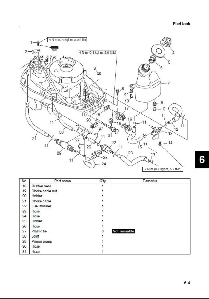 Yamaha 4 Stroke F4B-F5A-F6C Model Codes 6EC,6ED,6EE Outboard Engine ...