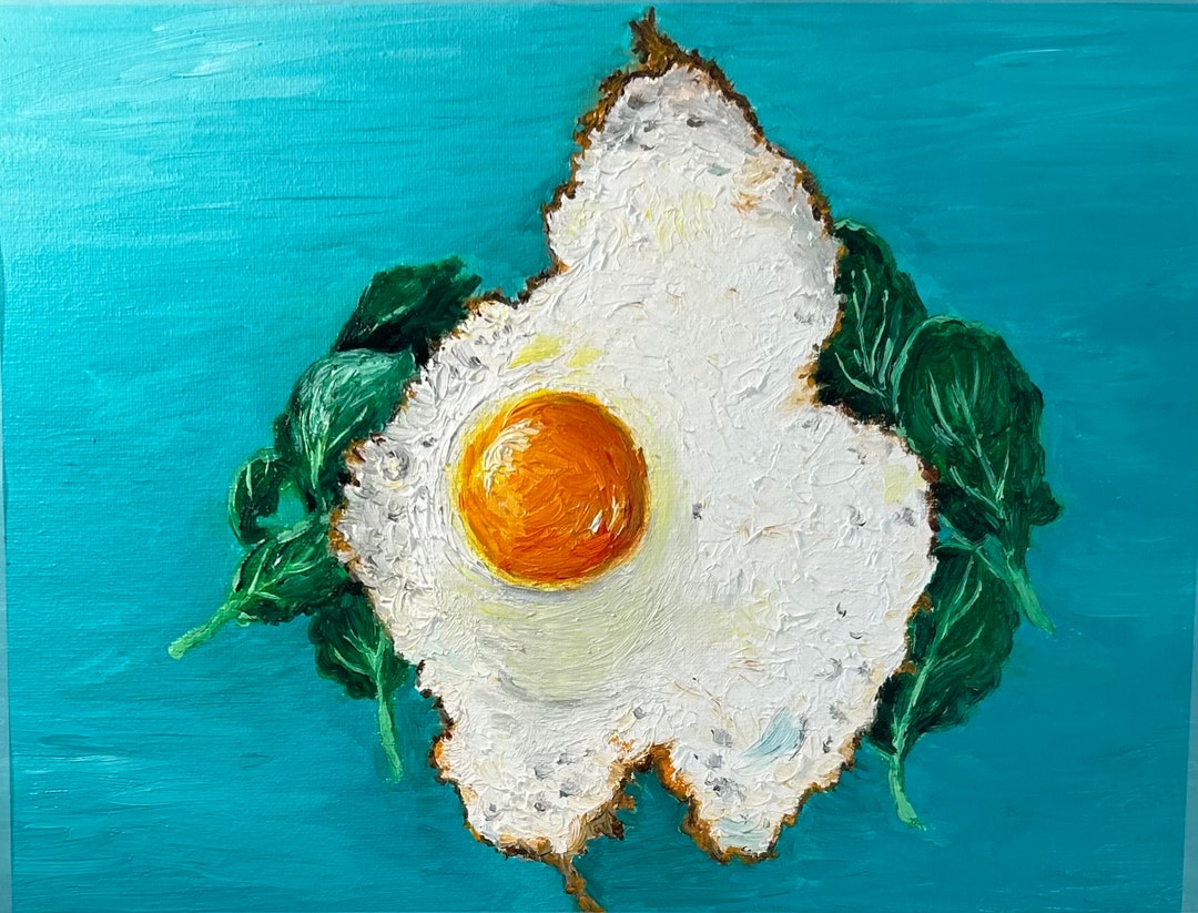 Original Fried Egg Oil Painting, Kitchen Breakfast Art - Etsy
