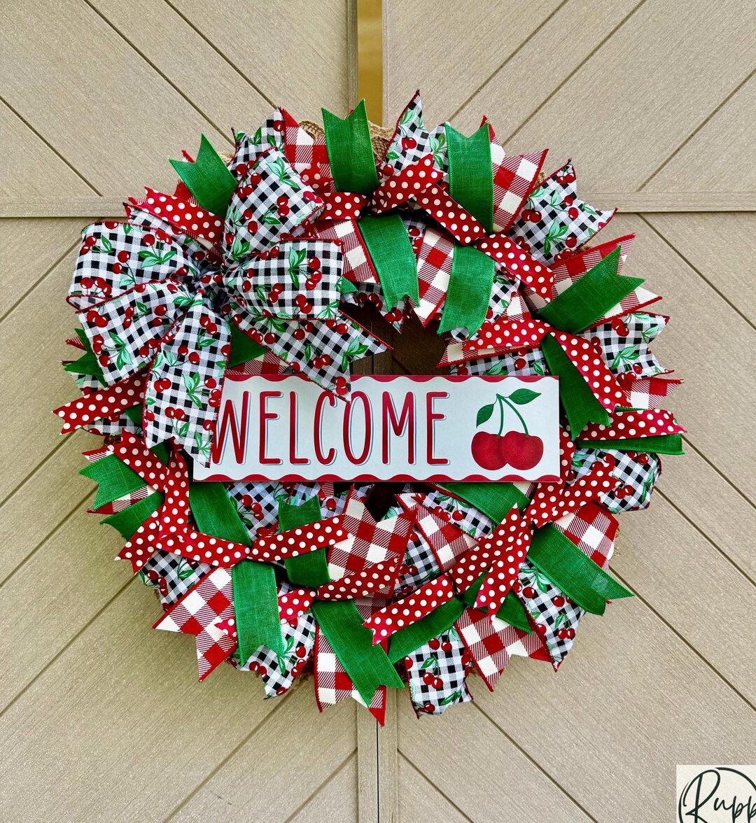 Cherry Wreath, Summer Wreath, Cherry Decor, Front Door Wreath, Welcome ...