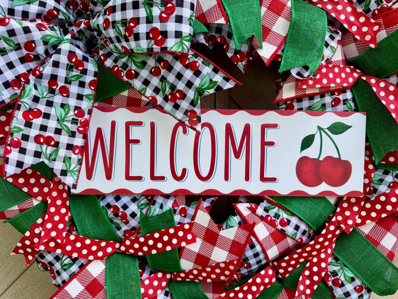 Cherry Wreath, Summer Wreath, Cherry Decor, Front Door Wreath, Welcome ...