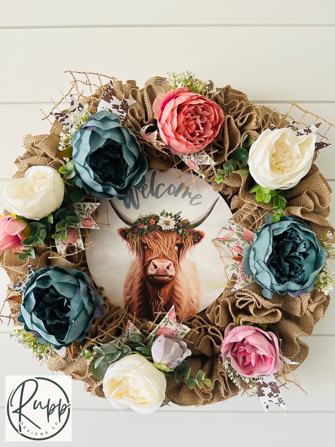 Highland Cow Wreath, Burlap Wreath, Cow Print, Highland Cow Decor ...