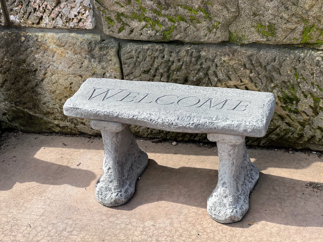 Concrete Bench Welcome Sign Stone Bench Garden Statue Outdoor Solid ...