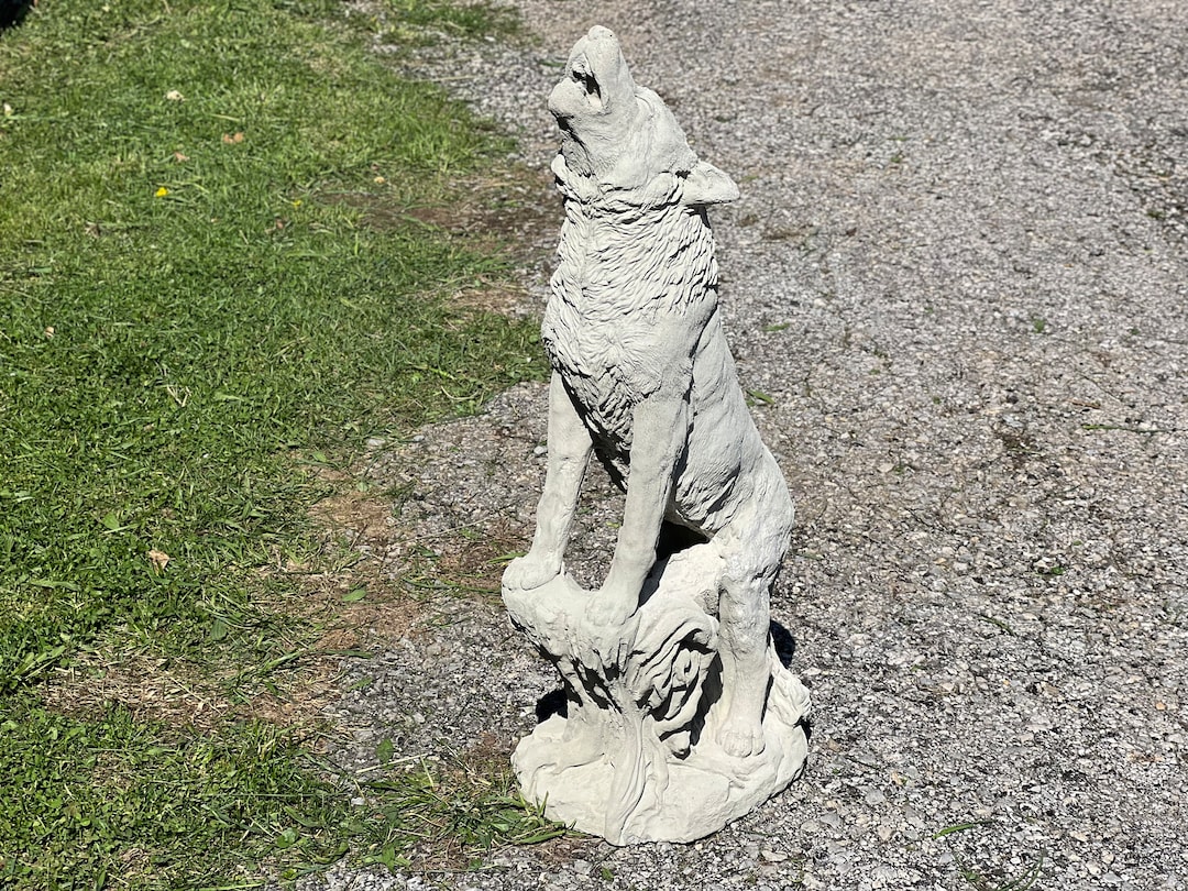 Large Wolf Concrete Sculpture 35" Howling Wolf Statue Stone Animal ...