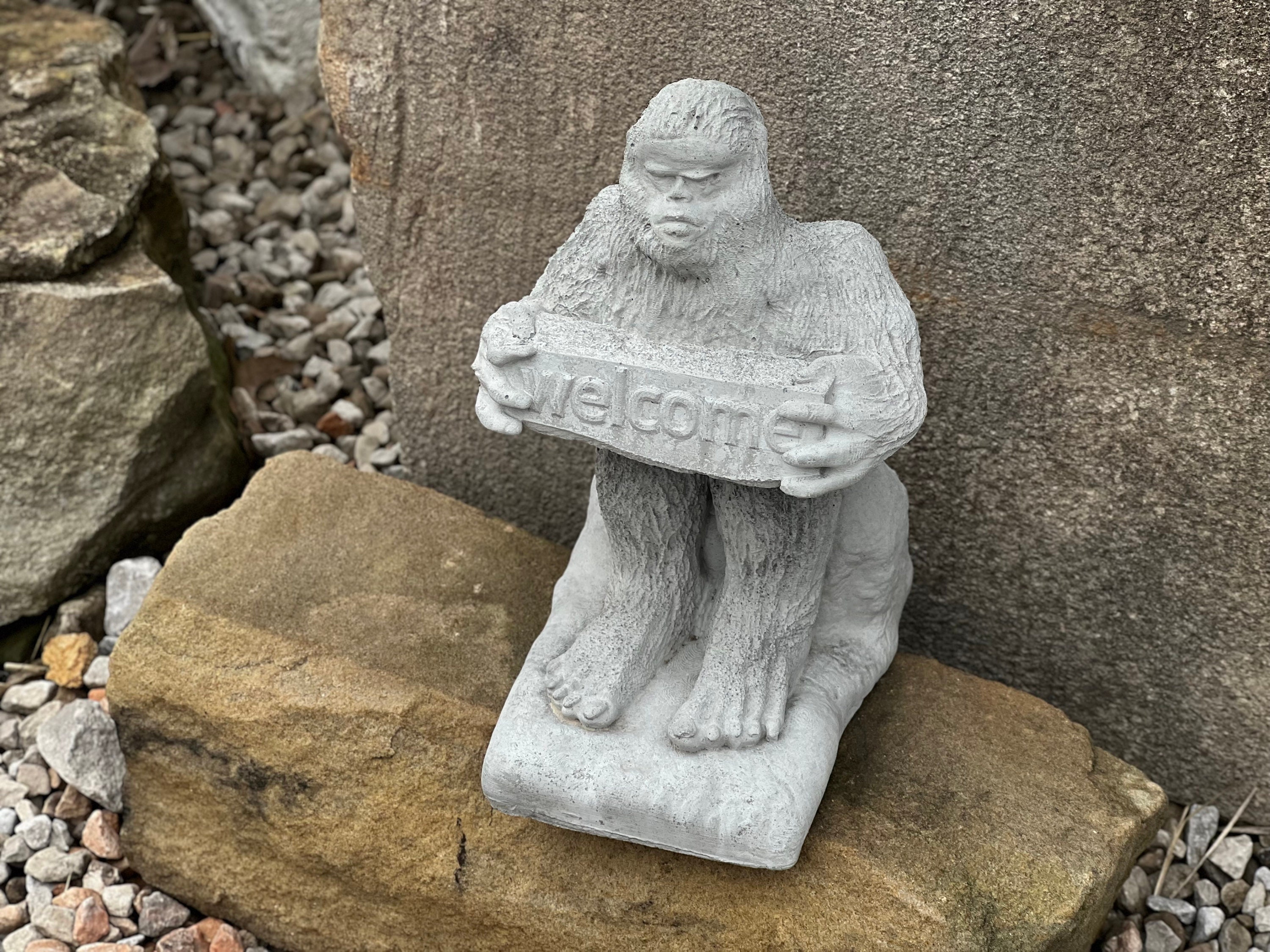Sasquatch Garden Statue Welcome Sign Big Foot Concrete Figurine Outdoor ...