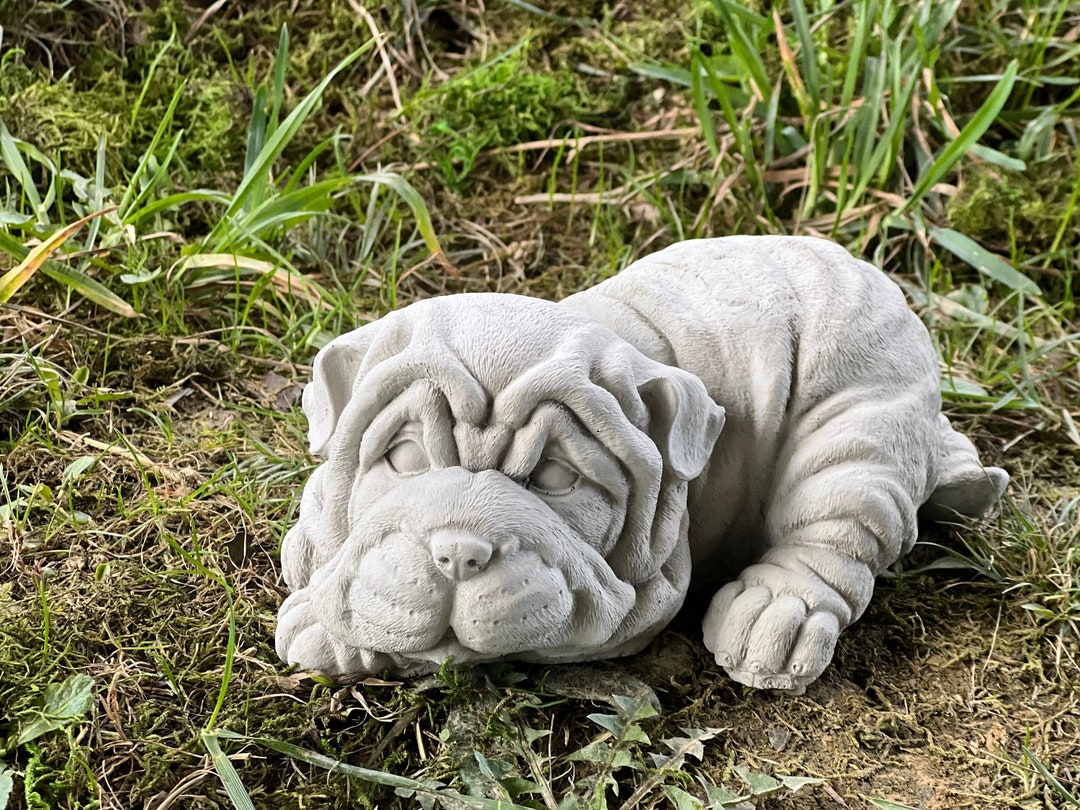 Stone Shar Pei Statue Concrete Sharpei Figurine Memorial Pet Sculpture ...