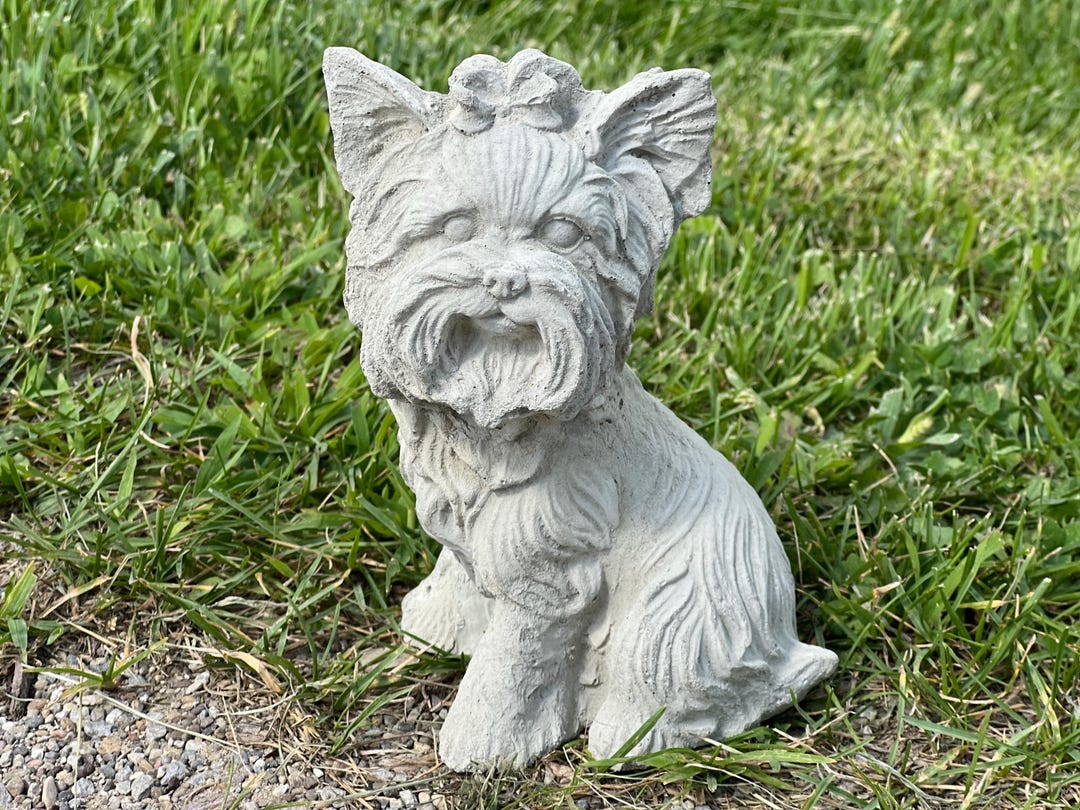 Concrete Yorkie Statue Garden Yorkshire Terrier Figurine Cement Dog ...