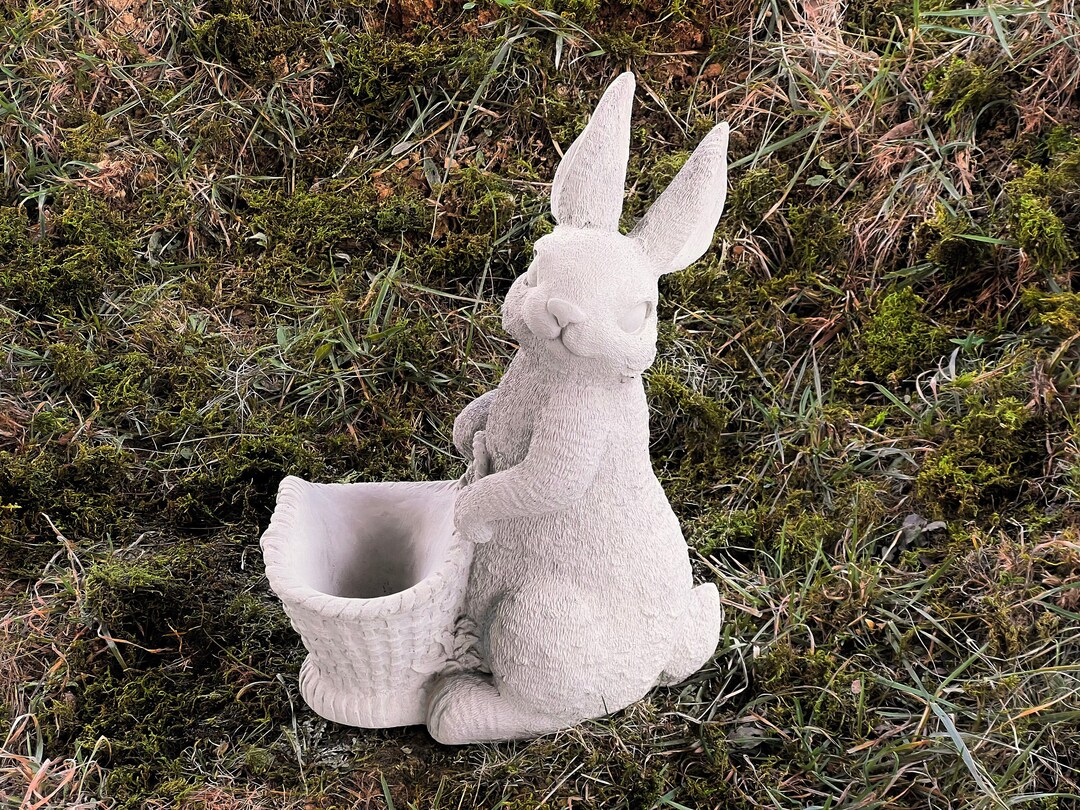 Rabbit Statuary 18" Concrete Pot Standing Detailed Rabbit Wild Animal ...