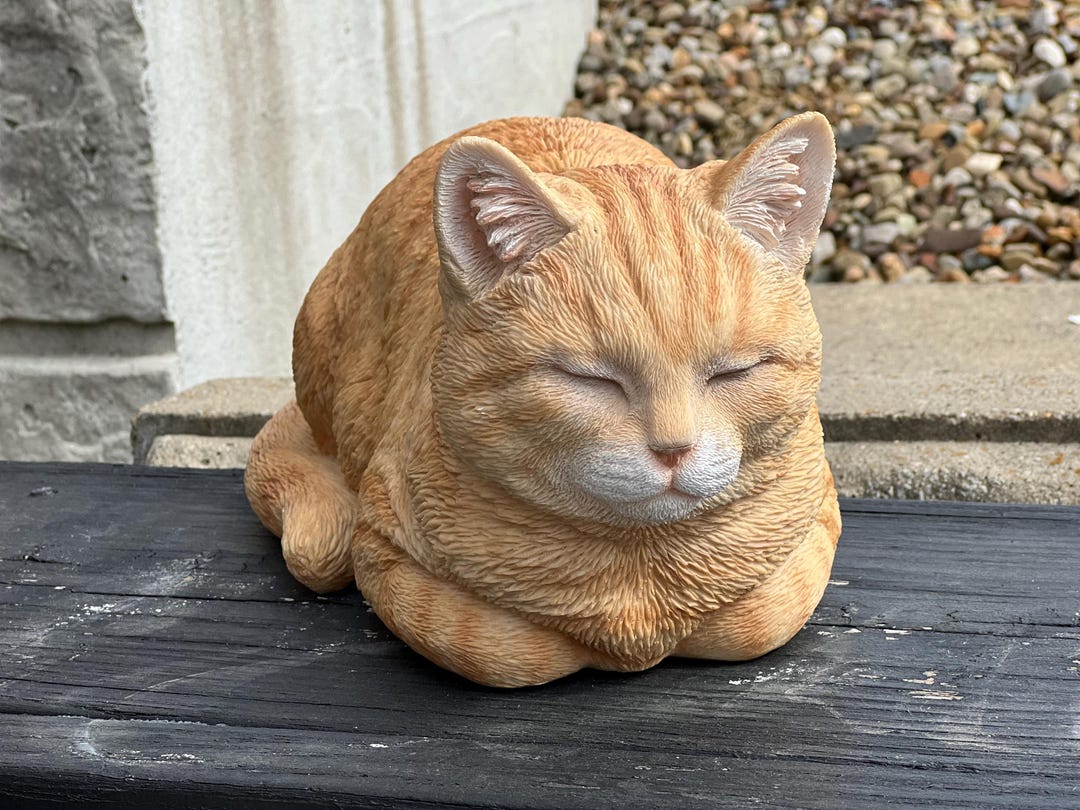 Orange Tabby Cat Statue Garden Ornament Outdoor Kitty Figurine Life ...