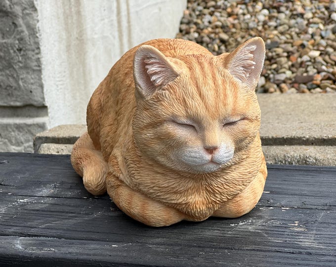 Orange Tabby Cat Statue Garden Ornament Outdoor Kitty Figurine Life ...