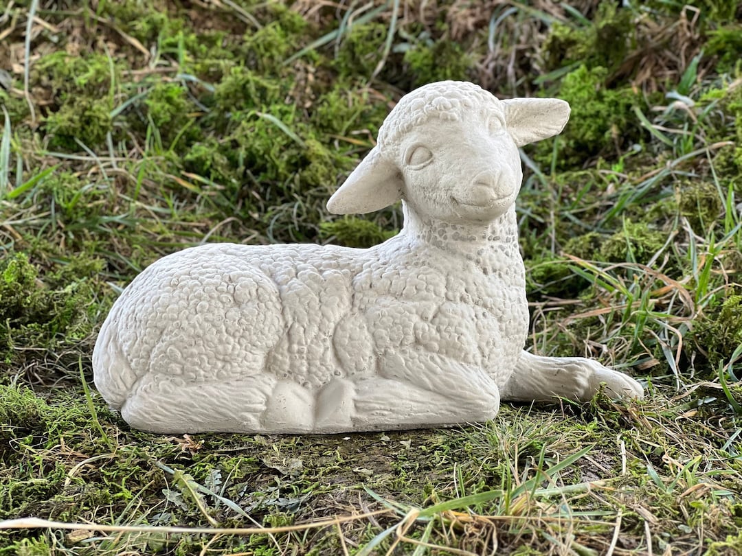Concrete Sheep Garden Statue – Realistic Lamb Figurine for Farmhouse ...