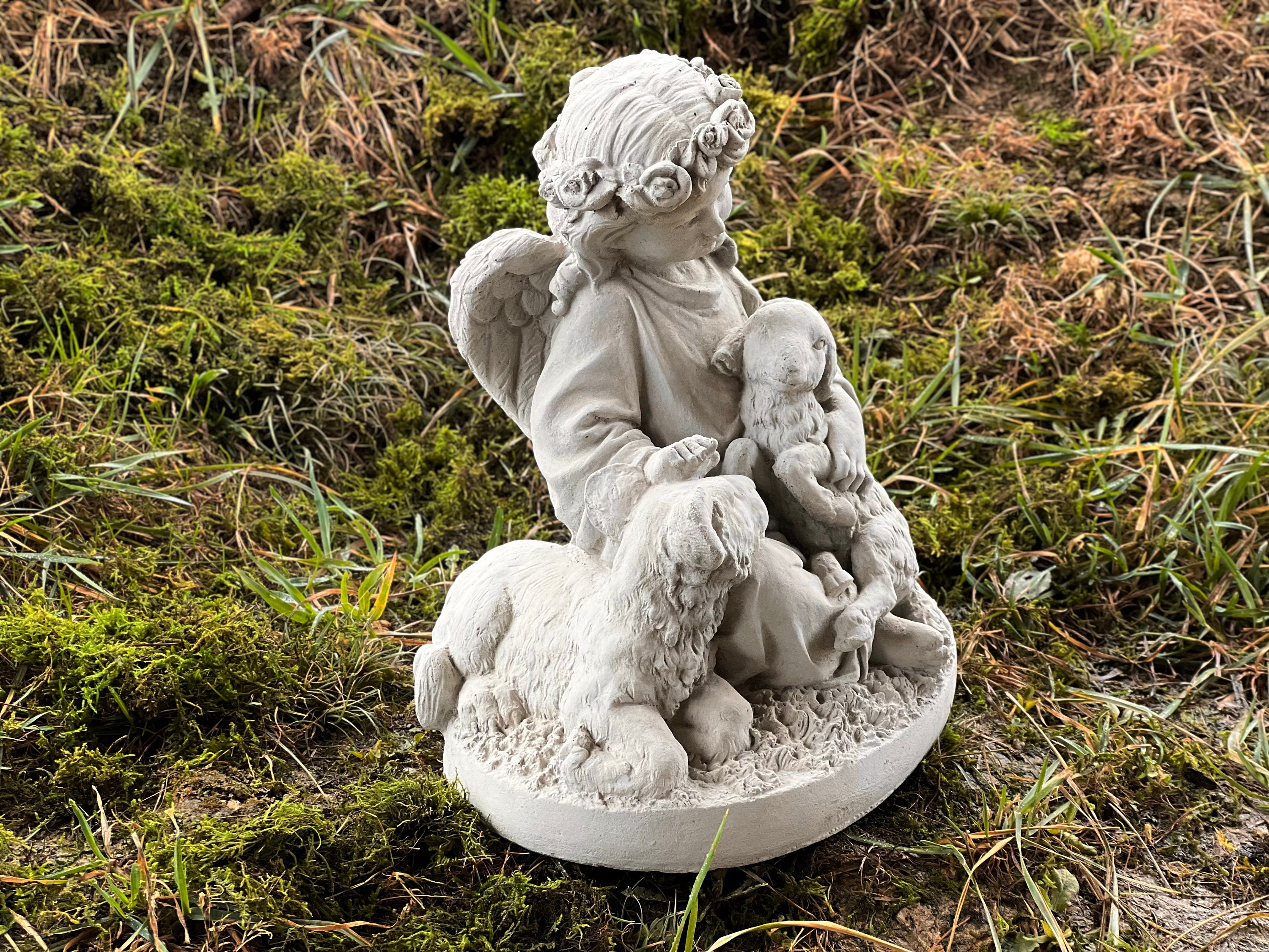 Angel With Lion and Lamb Statue Angel Baby Concrete Sculpture Grave ...