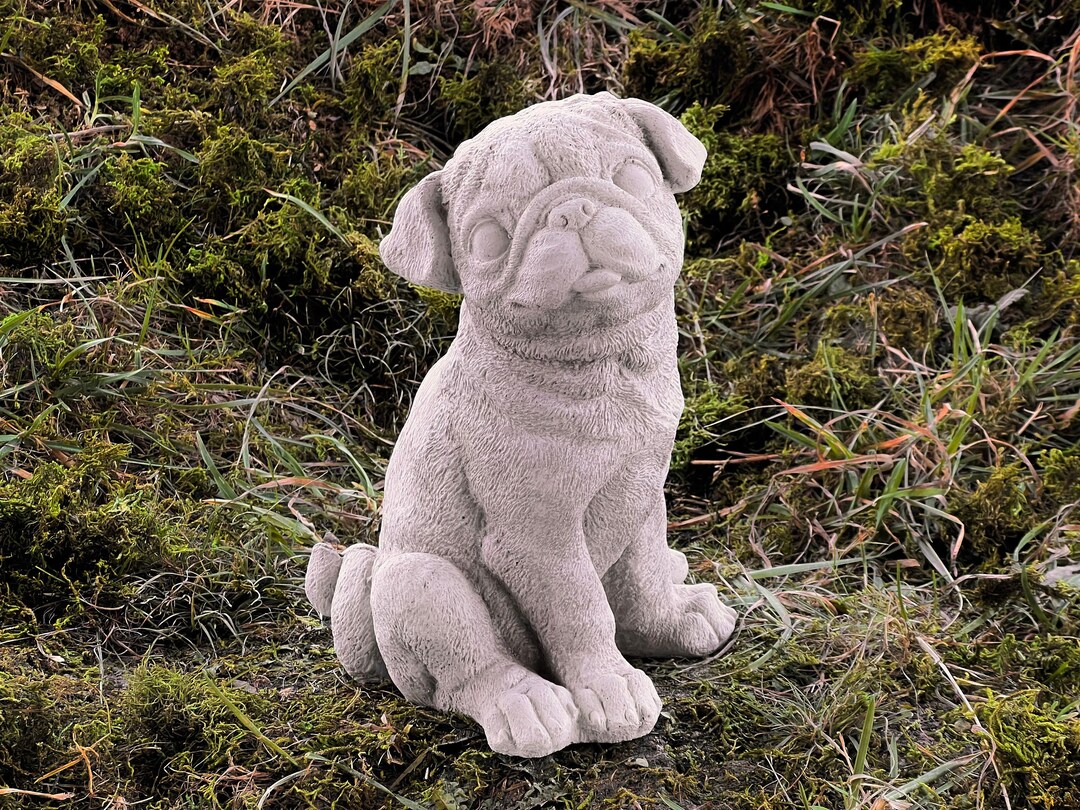 Sitting Pug Statue Concrete Puppy Figurine Handmade Sttone Pet Memorial ...