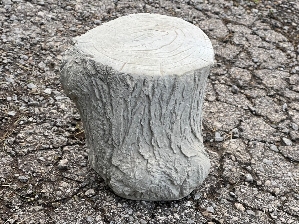 Wood Stump Concrete Statue 12" Tree Stump Sculpture Pedestal Cement ...