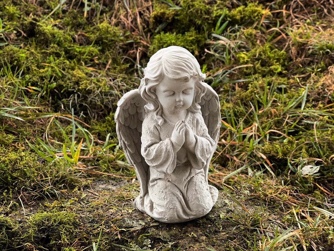Stone Angel Figurine Praying Angel Memorial Statue Concrete Religious ...