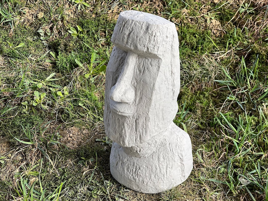 Easter Island Head Concrete Tiki Decor Moai Statue Garden Stone Face Sculpture Outdoor Moai Head ...