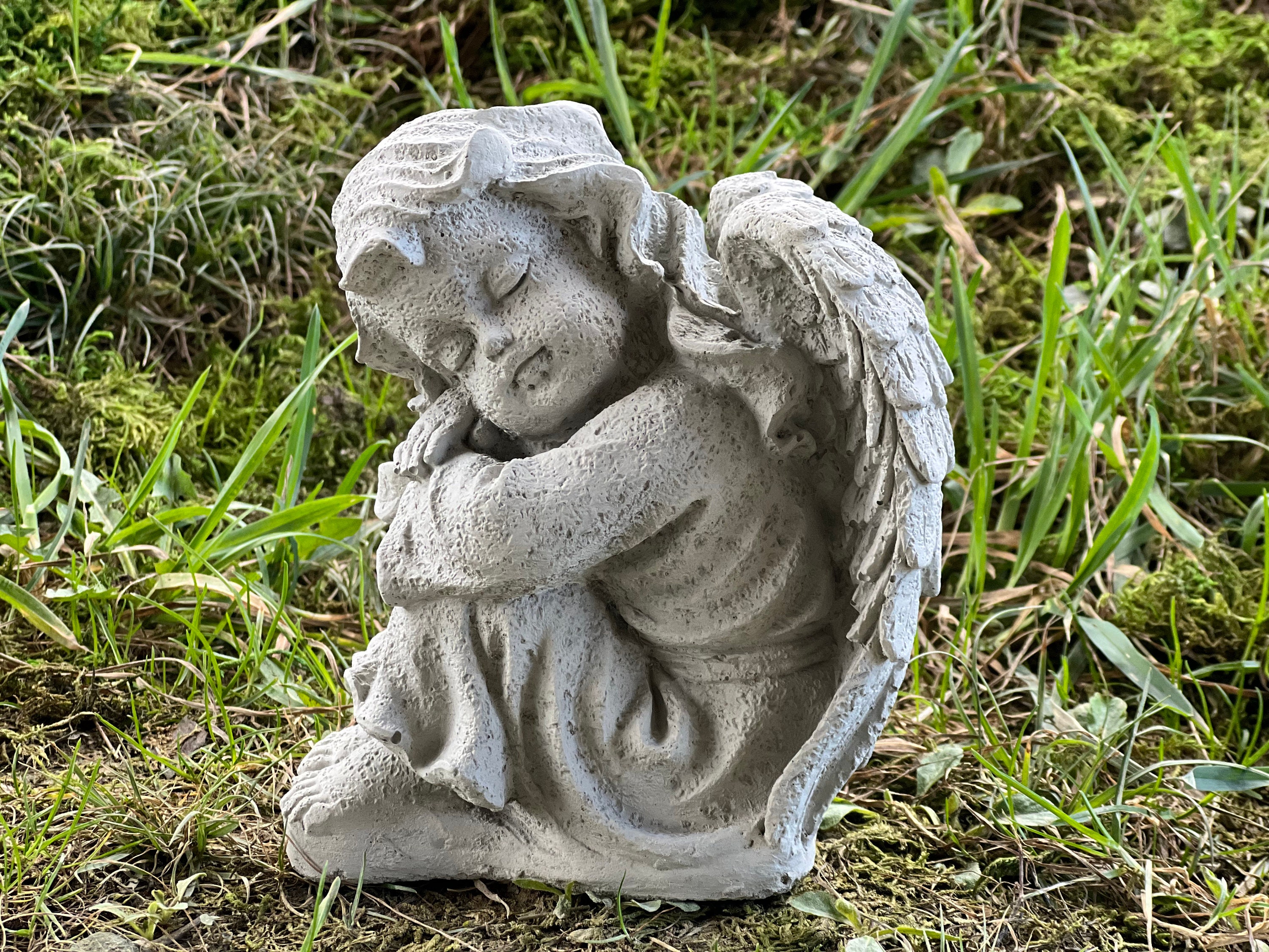 Concrete Sitting Angel Statue for Garden Stone Cherub Yard Angel ...