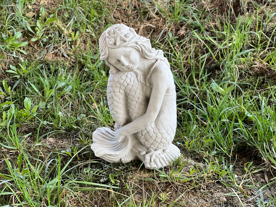 Mermaid Outdoor Sculpture Concrete Seaside Decor Stone Nautical Nymph ...
