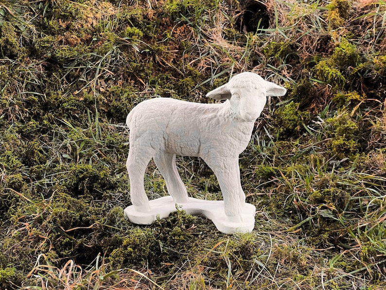 Stone Sheep Garden Statue Lamb Concrete Figurine Realistic Animal ...