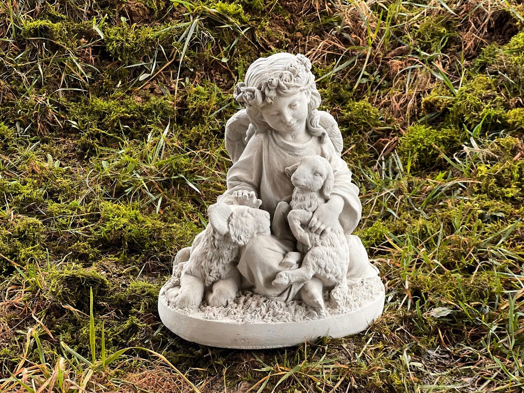 Angel With Lion and Lamb Statue Angel Baby Concrete Sculpture Grave ...