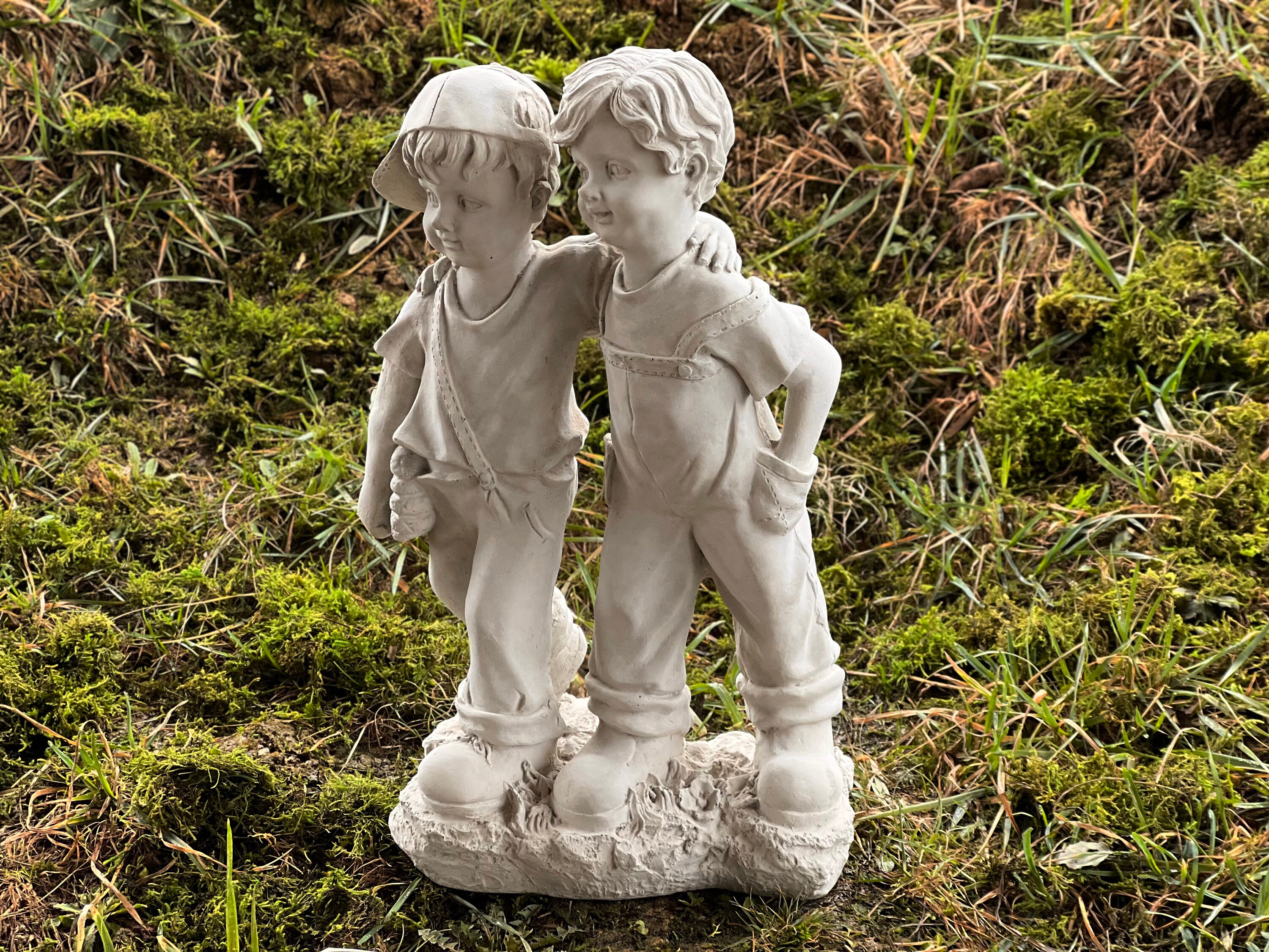 Garden Kids Statue Baseball Two Boys Sculpture Outdoor Concrete Kids ...