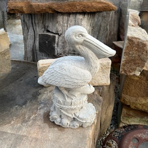 Pelican Statue 13" Cement Detailed Pelican Garden Sculpture Stone Bird ...