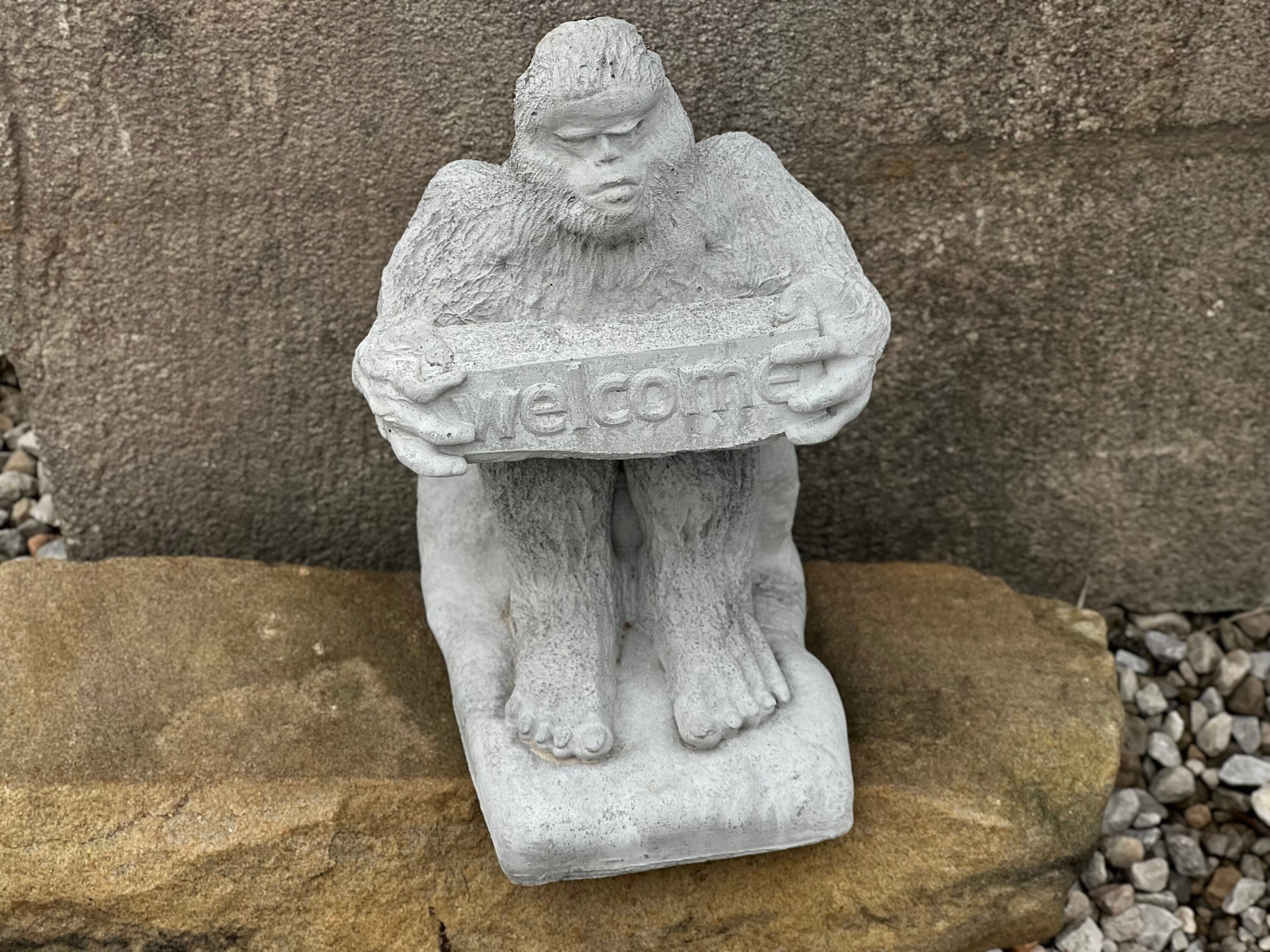 Sasquatch Garden Statue Welcome Sign Big Foot Concrete Figurine Outdoor ...