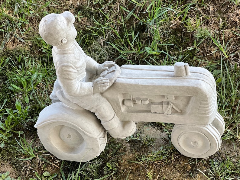 Large Garden Statue Large Boy on Tractor Concrete Outdoor Sculpture ...