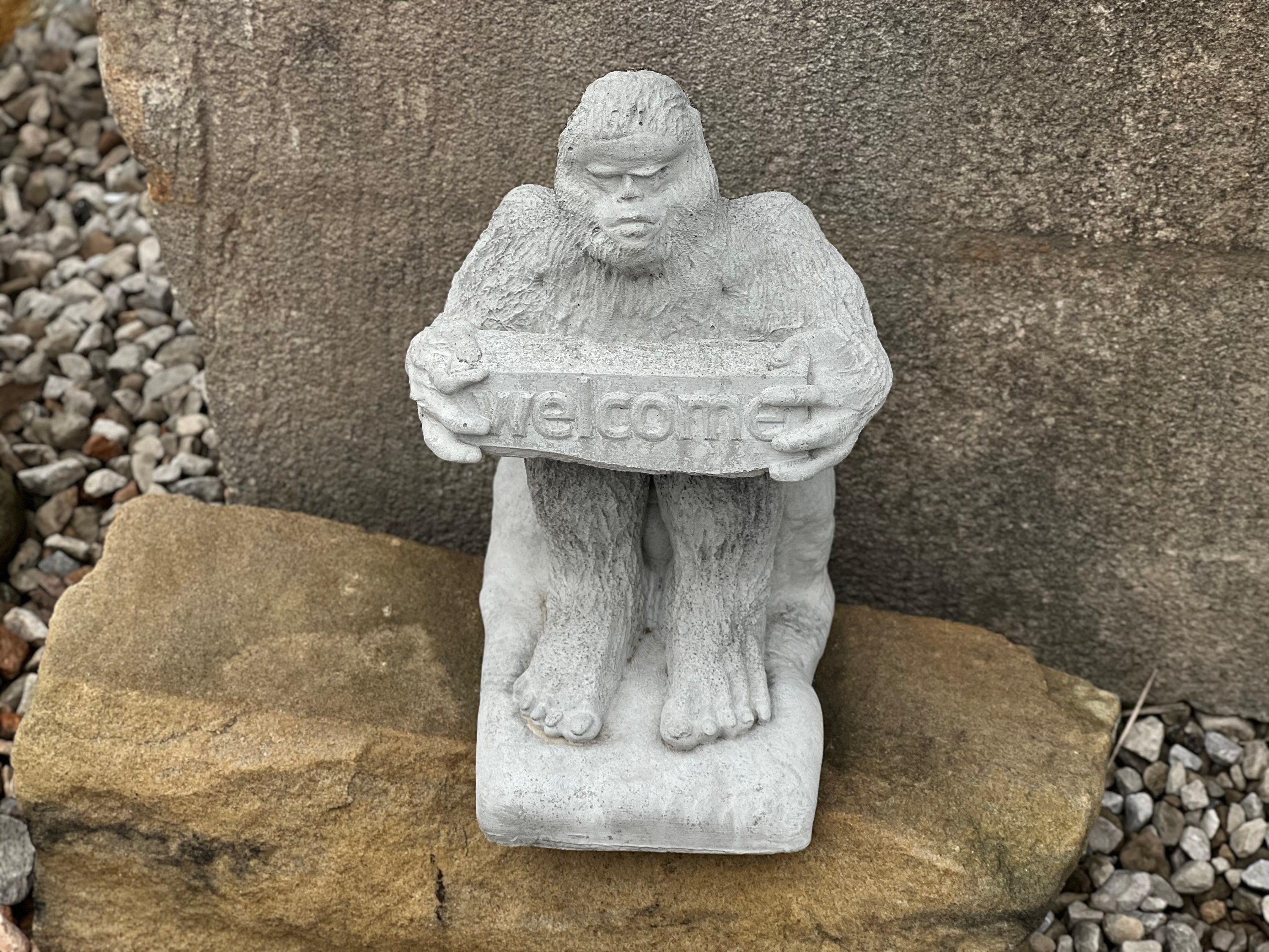 Sasquatch Garden Statue Welcome Sign Big Foot Concrete Figurine Outdoor ...