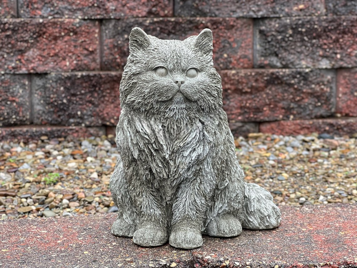 Large Cat Garden Sculpture Concrete Outdoor Stone Kitty Statue Memorial ...