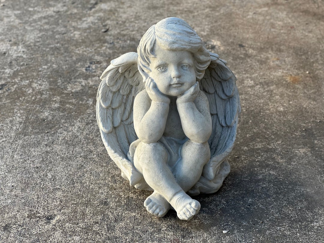 Cute Angel Stone Sculpture Garden Memorial Decoration Concrete Angel ...