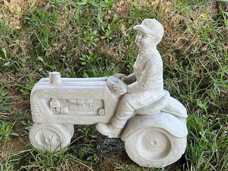 Large Garden Statue Large Boy on Tractor Concrete Outdoor Sculpture ...