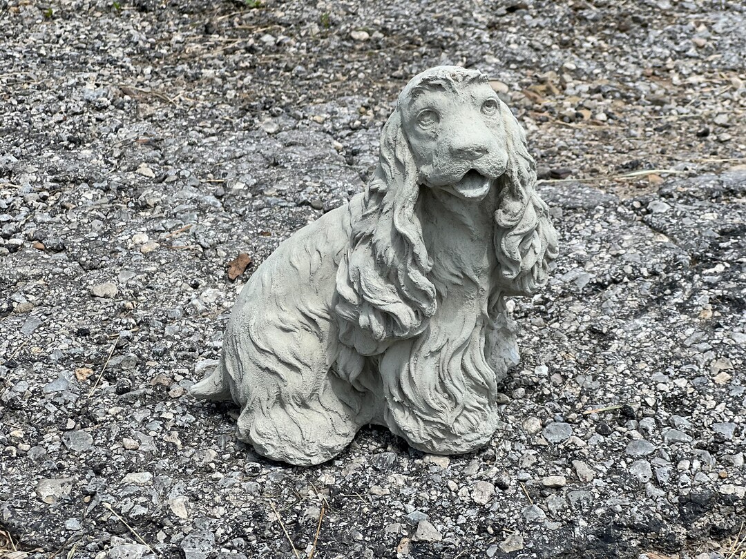 Cocker Spaniel Statue 11" Concrete Dog Sculpture Outdoor Stone Puppy ...