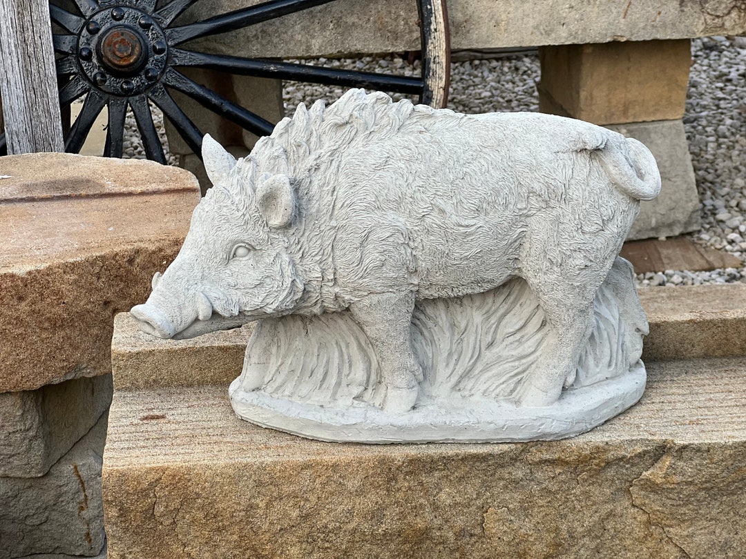 Wild Boar Concrete Statue 10 Cement Pig Figurine Garden Hog Sculpture ...