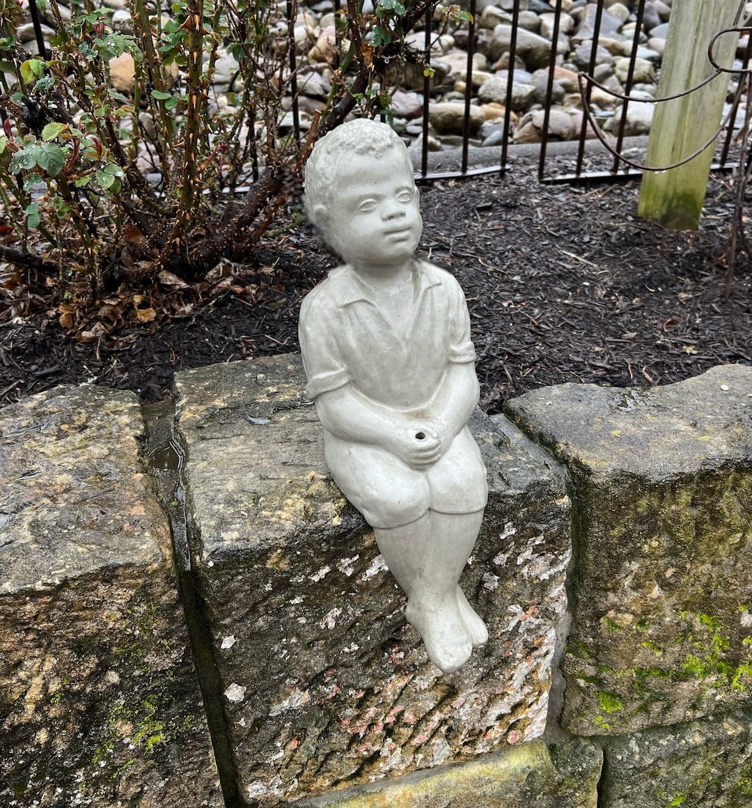 Garden Boy Sculpture Concrete Child Statue Sitting Boy Fishing Outdoor ...