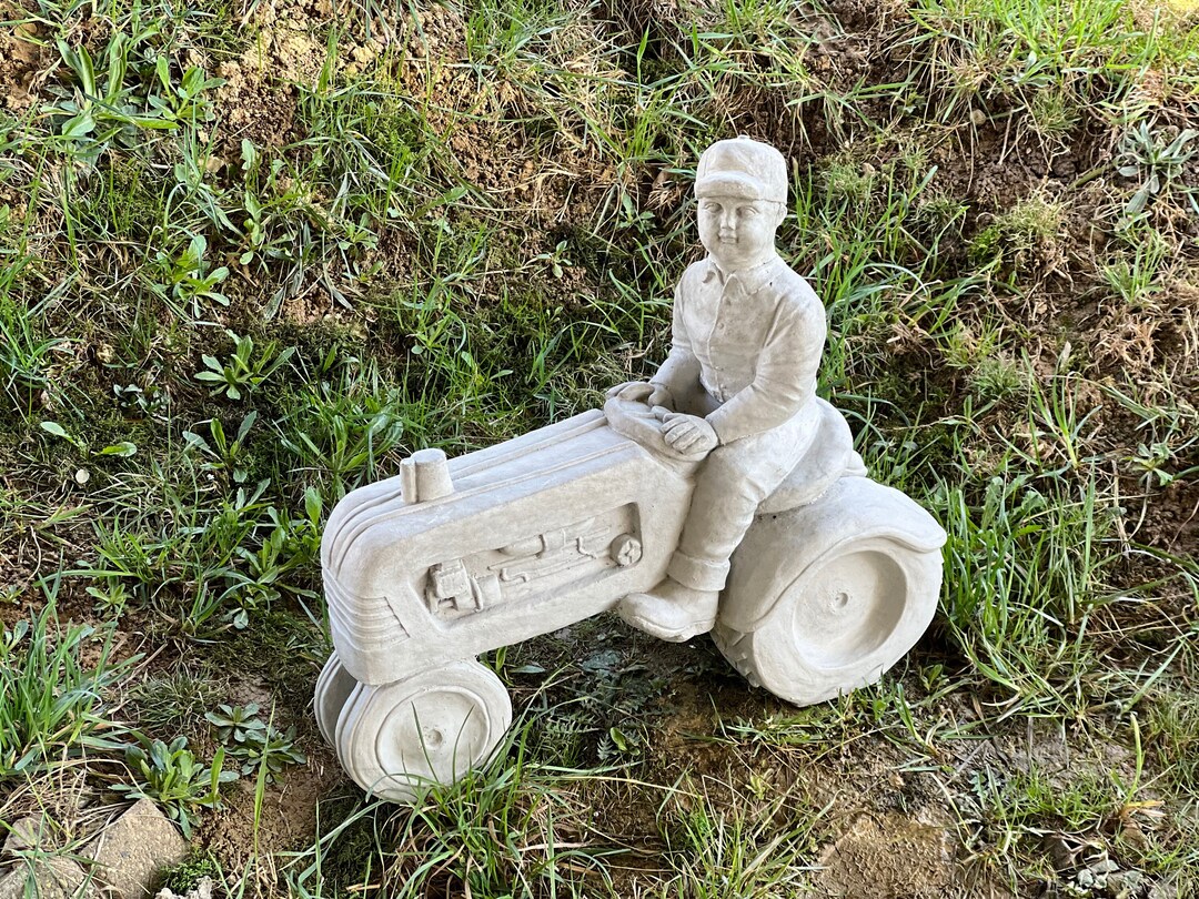 Large Garden Statue Large Boy on Tractor Concrete Outdoor Sculpture ...