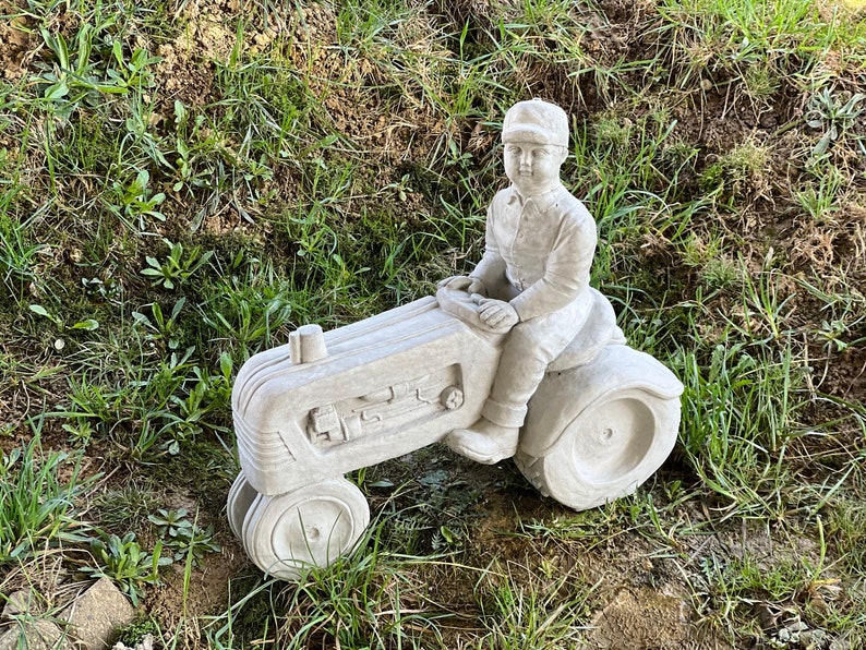 Large Garden Statue Large Boy on Tractor Concrete Outdoor Sculpture ...