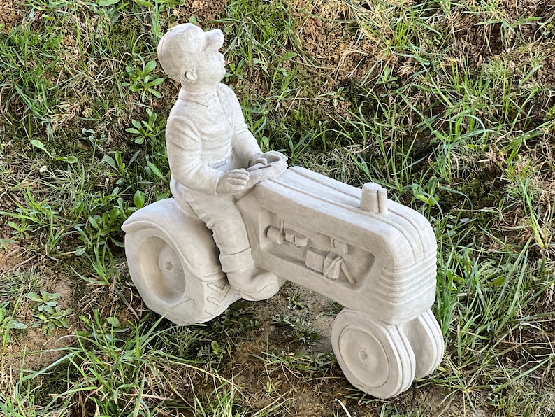 Large Garden Statue Large Boy on Tractor Concrete Outdoor Sculpture ...