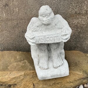 Sasquatch Garden Statue Welcome Sign Big Foot Concrete Figurine Outdoor ...