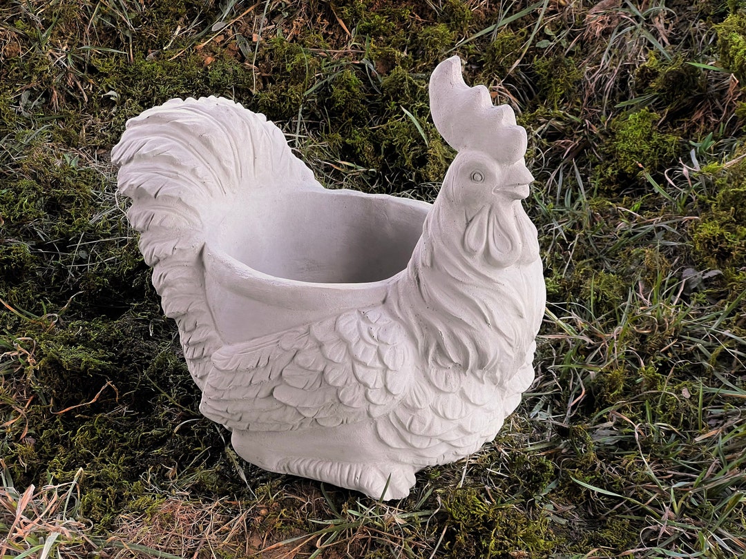 Concrete Rooster Statue Large 17" Flower Pot Chicken Pot Figurine ...