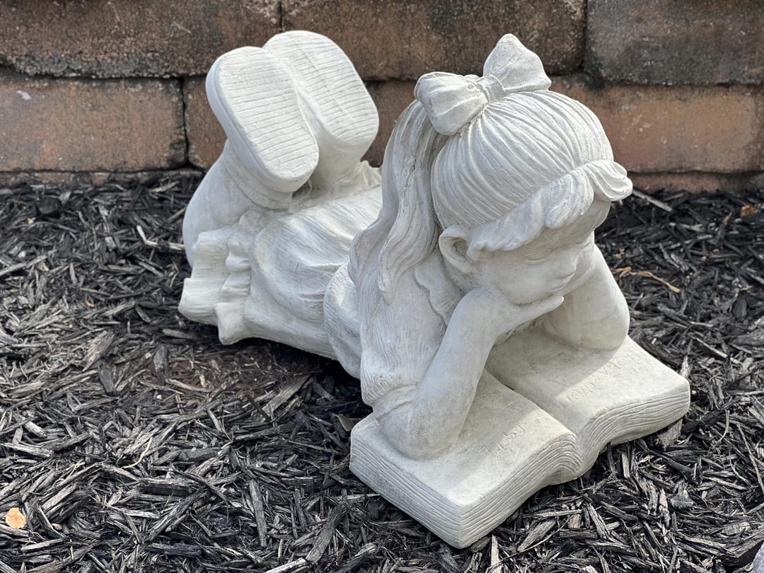 Concrete Girl Reading Statue Handmade Garden Sculpture Whimsical ...