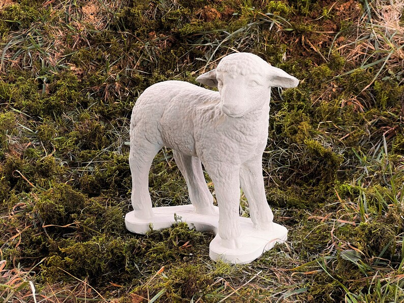 Stone Sheep Garden Statue Lamb Concrete Figurine Realistic Animal ...